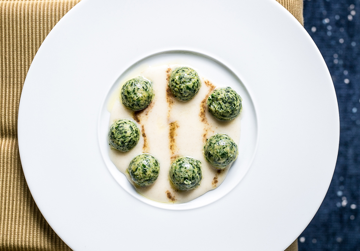 Malfatti di spinaci e ricotta di bufala al burro nocciolino